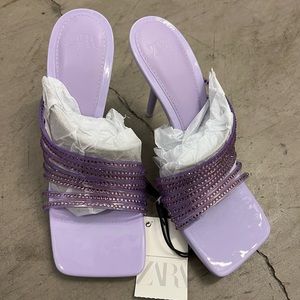 Zara | Shoes | Zara Lavender Rhinestone Vinyl Sandal Heels | Poshmark